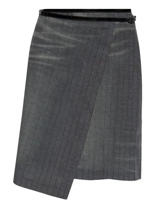 DIESEL® Virgin Wool Pinstripe Wrap Skirt - Black
