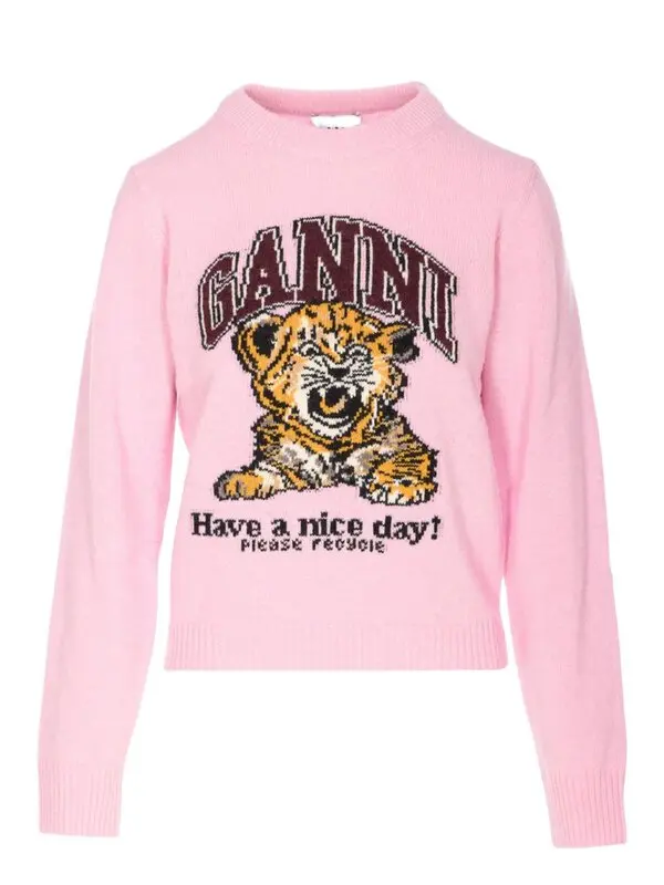 GANNI Graphic Intarsia Knit Sweater - Pink