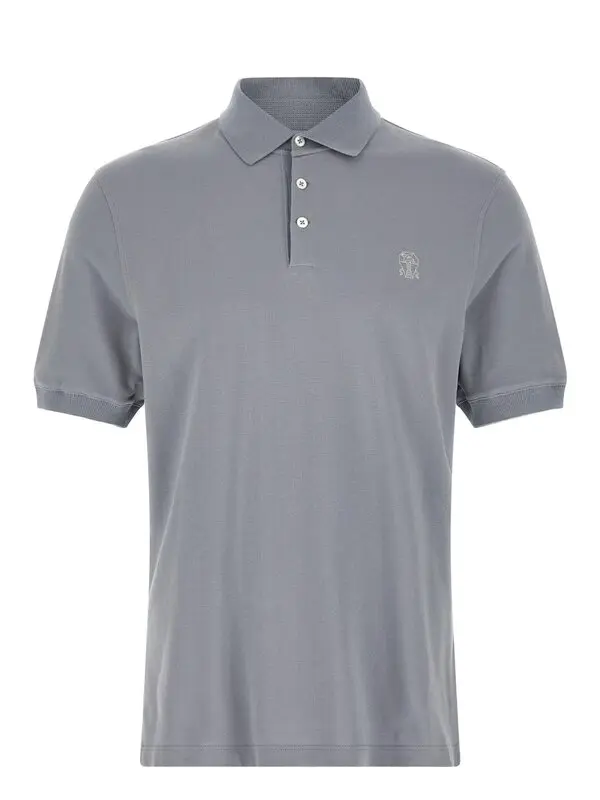 Brunello Cucinelli Logo Detailed Short Sleeved Polo Shirt - Gray