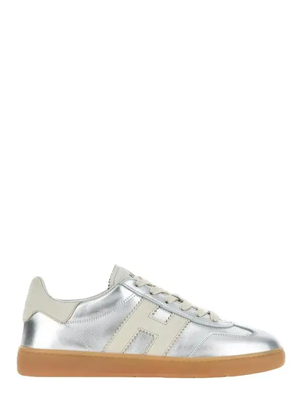 Hogan Metallic Leather Lace-up Sneakers - Silver