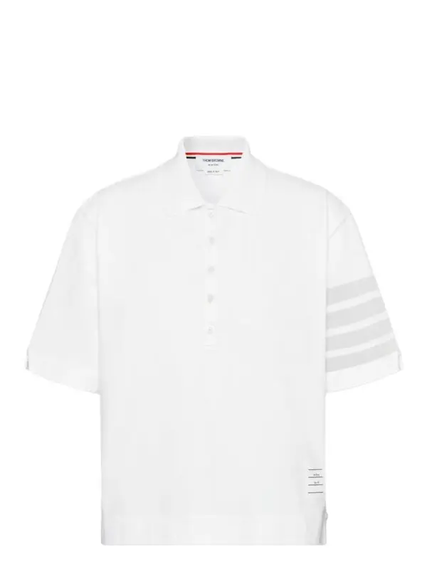 Thom Browne 4-bar Jersey Polo Top With Short Sleeves - White