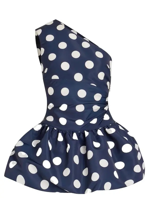 PATOU One-shoulder Polka Dot Dress - Navy Blue