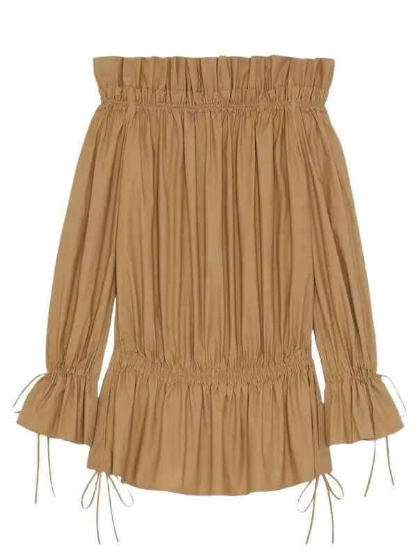 Saint Laurent Gathered Off-shoulder Mini Dress - Beige