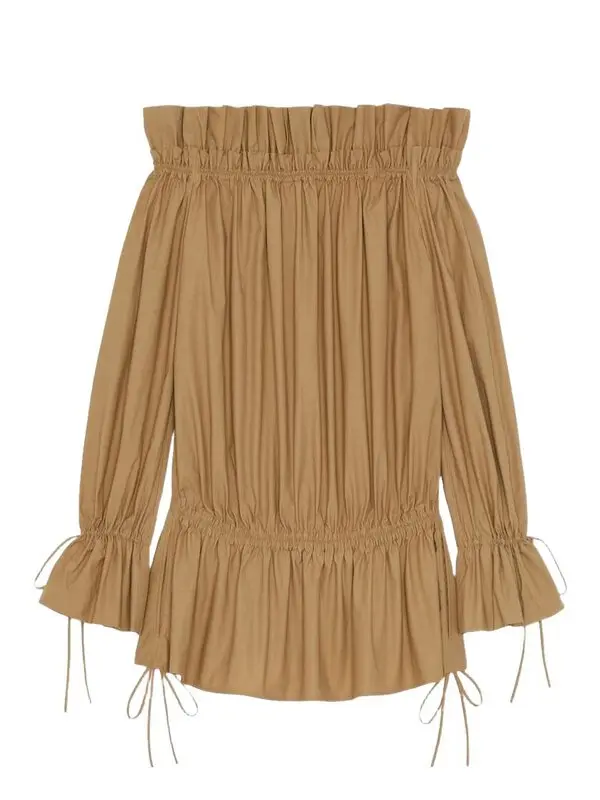 Saint Laurent Gathered Off-shoulder Mini Dress - Beige