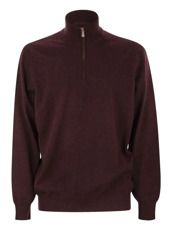Brunello Cucinelli Funnel-neck Zip-up Knit Polo - Amaranth
