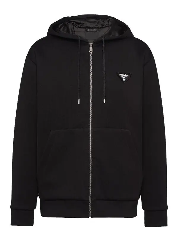 Prada Logo-appliqué Zip-up Drawstring Hoodie - Black