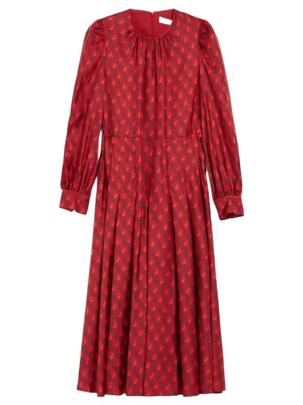 Max Mara Printed Silk Midi Dress - Red
