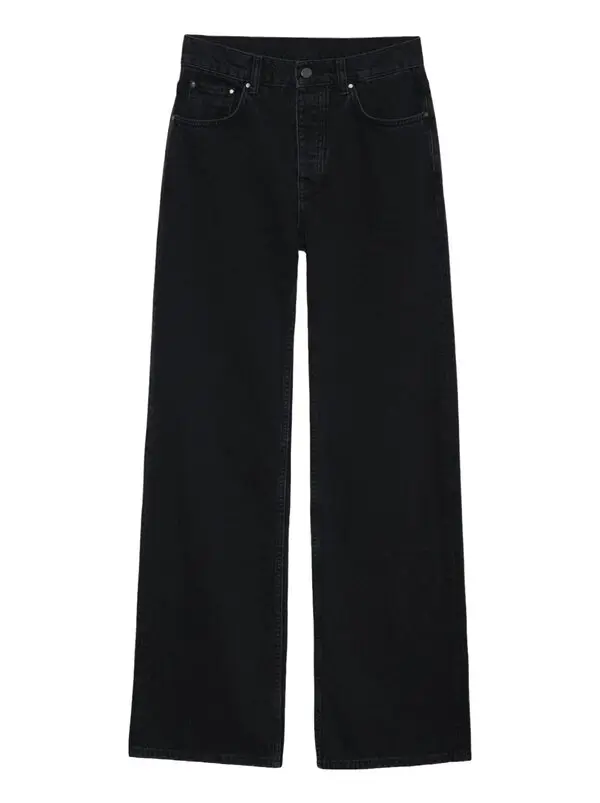 ANINE BING Logo-patch Wide-leg Denim Jeans - Blavk