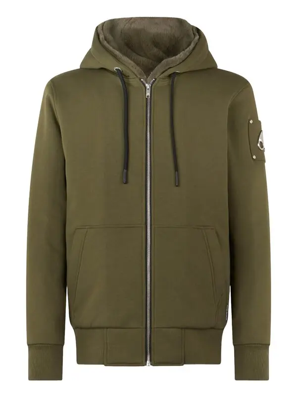Moose Knuckles Logo Plaque Zipped Drawstring Hoodie - Moss/moss