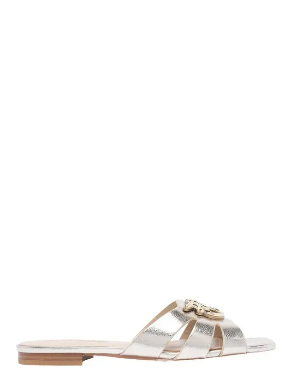 Pinko Logo Plaque Metallic Sandals - White