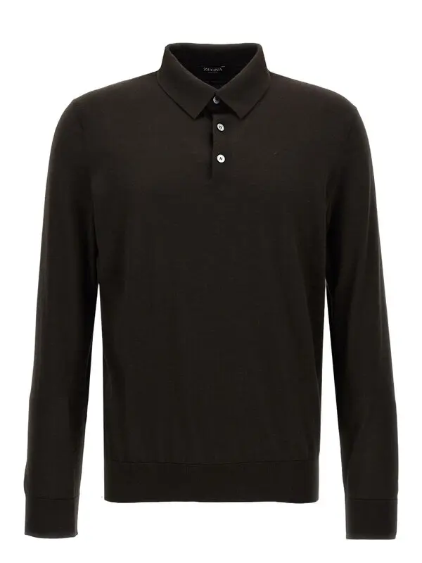 Zegna Knitted Long Sleeve Polo - Brown