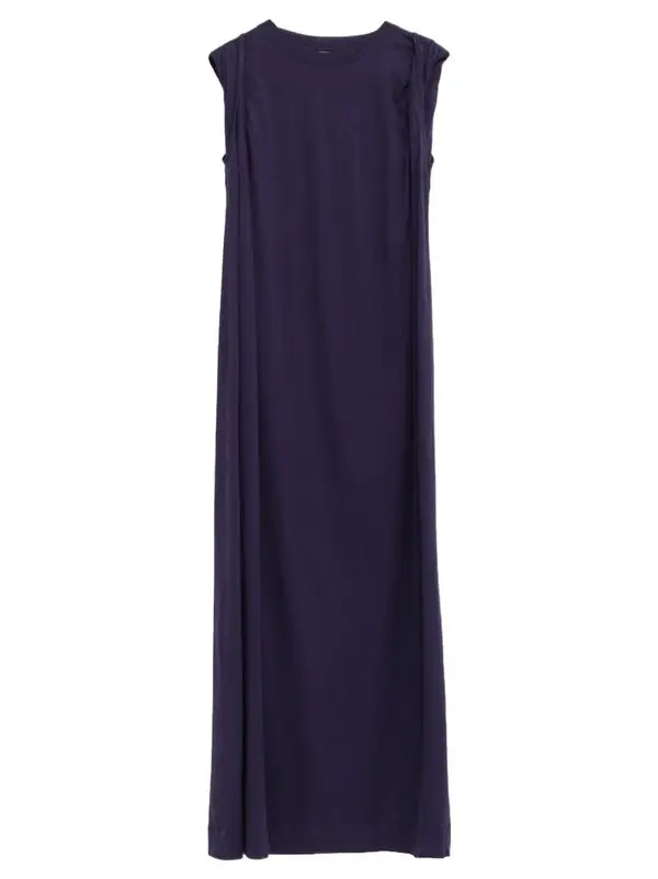 Dries Van Noten Sleeveless Round Neck Maxi Dress With Pleated Details - Black