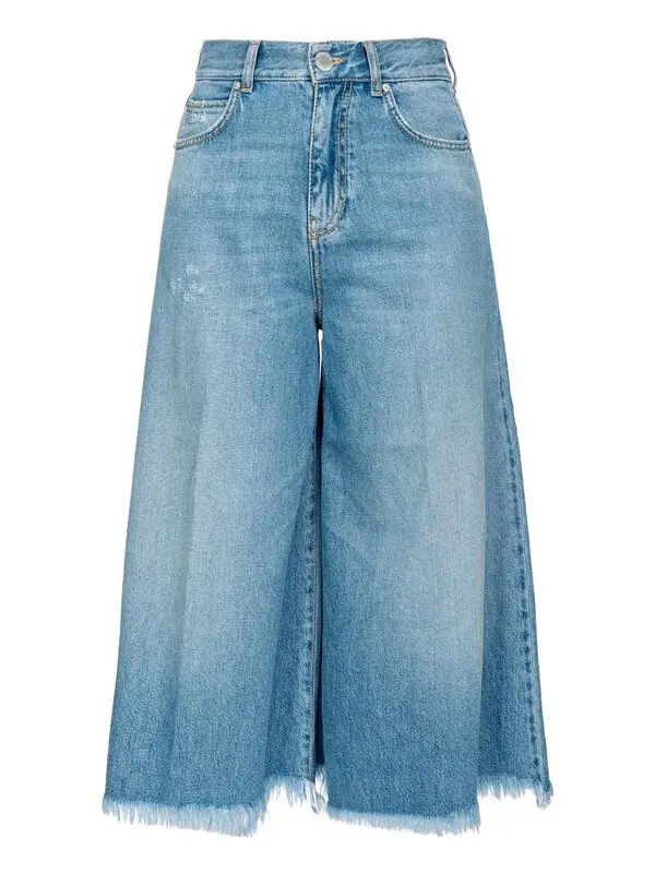 Pinko Burkina Wide-leg Bermuda Jeans With Tassel Hem - Blue