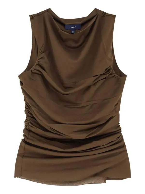 Soeur Irina Draped Sleeveless Top - Brown
