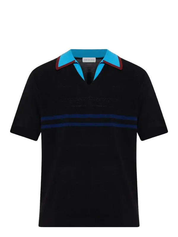 Dries Van Noten Molar Striped Knitted Polo Shirt - Black