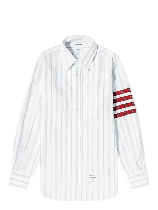 Thom Browne 4-bar Striped Buttoned Shirt - Medium Gray