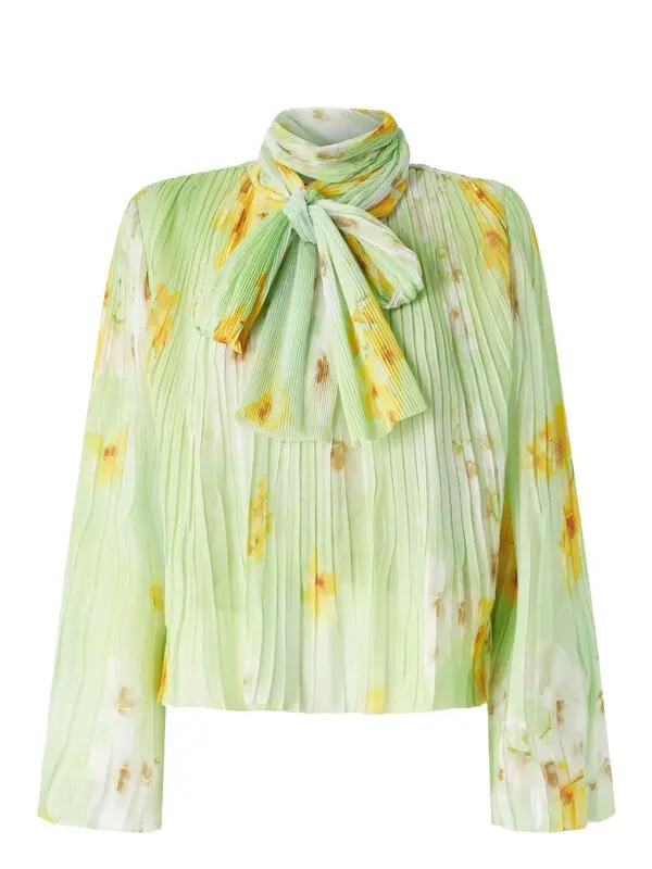 Pinko Pleated Floral Crepon Light Blouse - Green