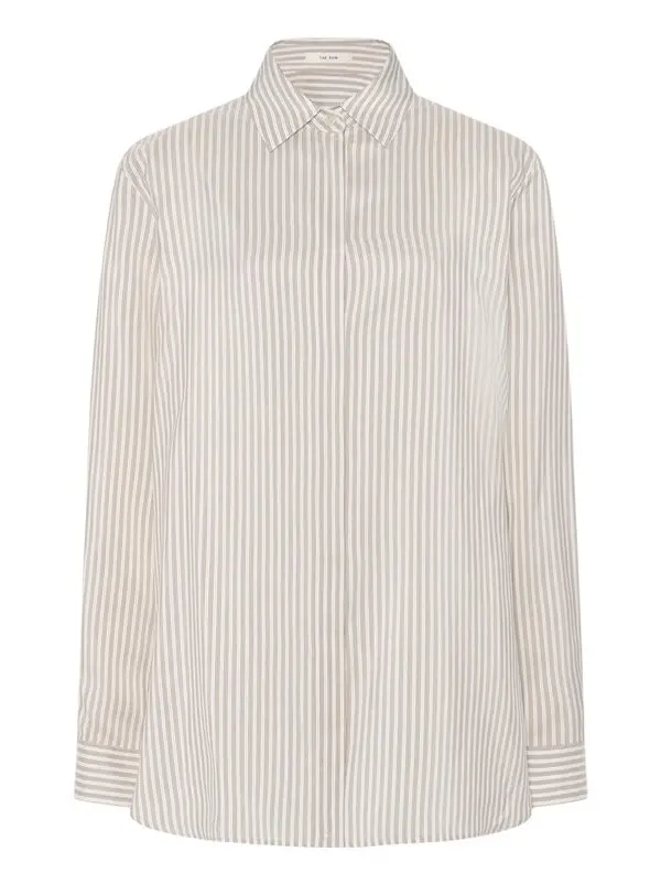 THE ROW Striped Silk Button-up Shirt - White/grey