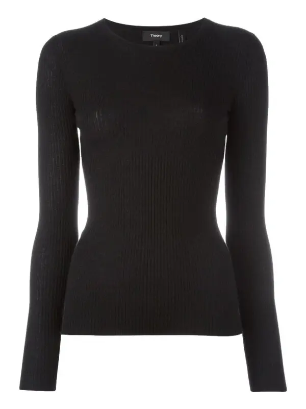 Theory Ribbed-knit Slim-fit Crewneck Jumper - Black