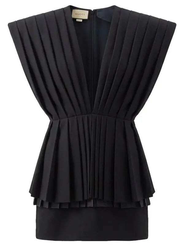 Gucci Sleeveless Pleated V-neck Mini Dress - Black