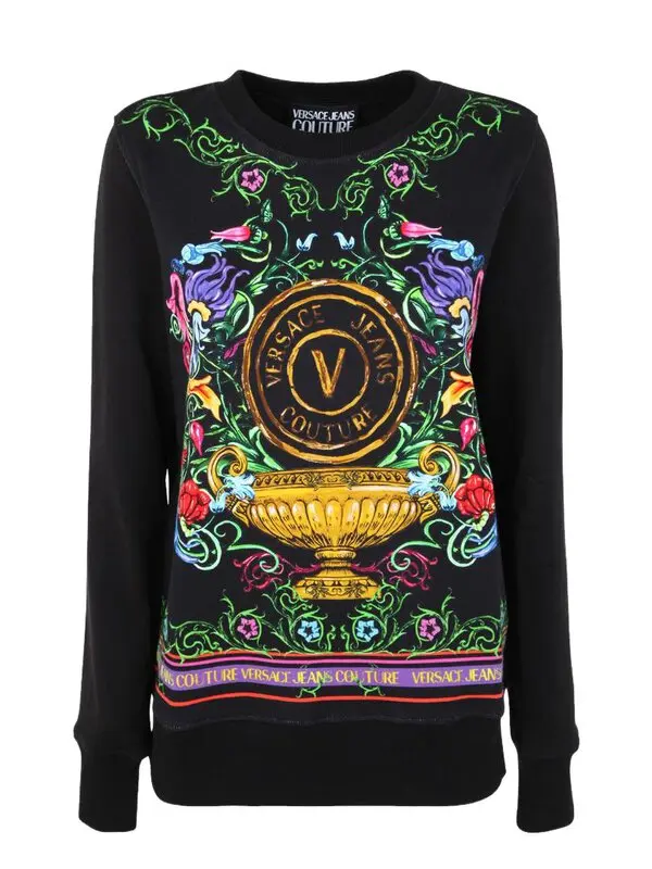 Versace Logo Print Crewneck Sweatshirt - Black