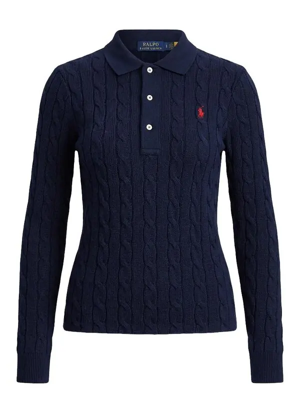 Polo Ralph Lauren Cable-knit Long-sleeve Polo Jumper - Newport Navy