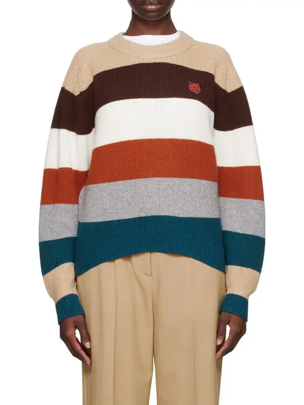 Maison Kitsuné Woolen Striped Crewneck Sweater - Multicolor