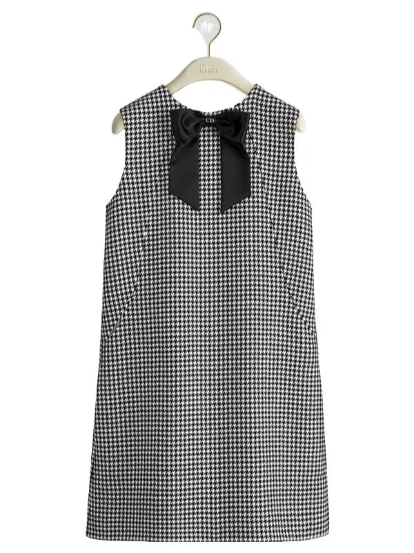 Dior Sleeveless Houndstooth Dress With Bow Detail - Black