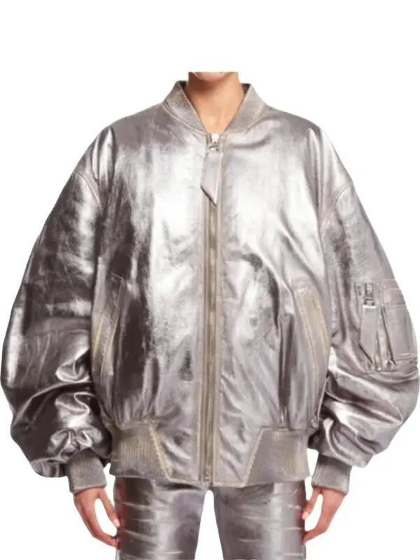 Attico Leather Bomber Jacket - Gray