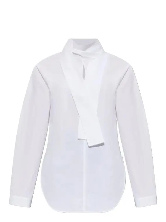 Alaïa Long-sleeved Shirt With High Collar And Lace Details - White