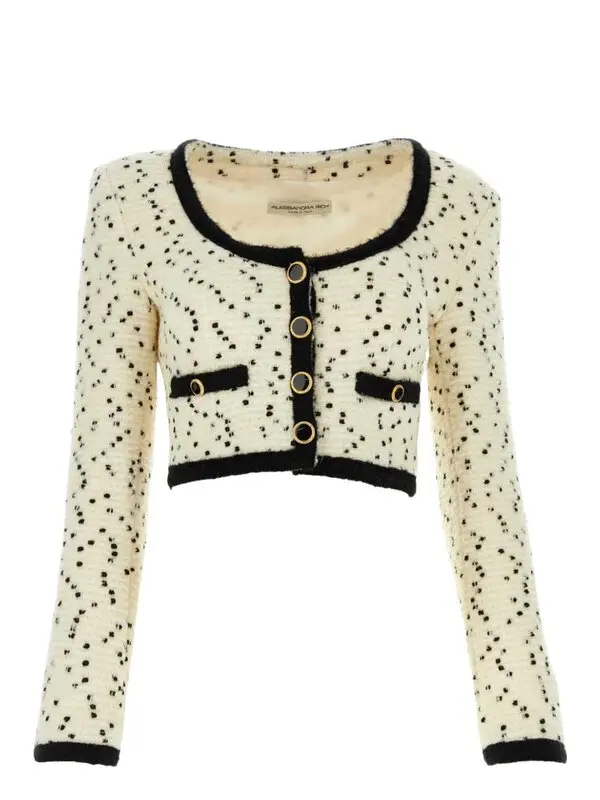 Alessandra Rich Long Sleeve Cropped Jacket With Logo Detail - Nude