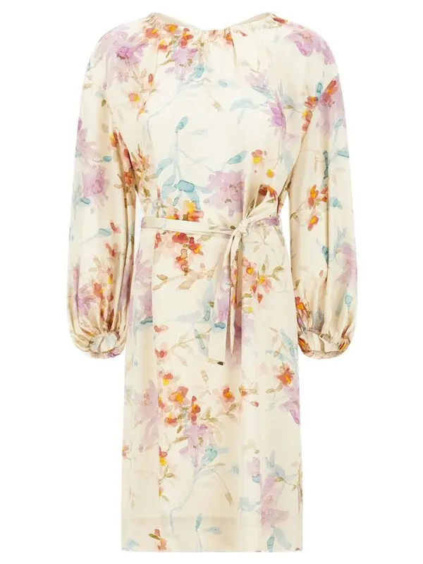 Herno Floral Printed Long Sleeve Belted Dress - Multi-color