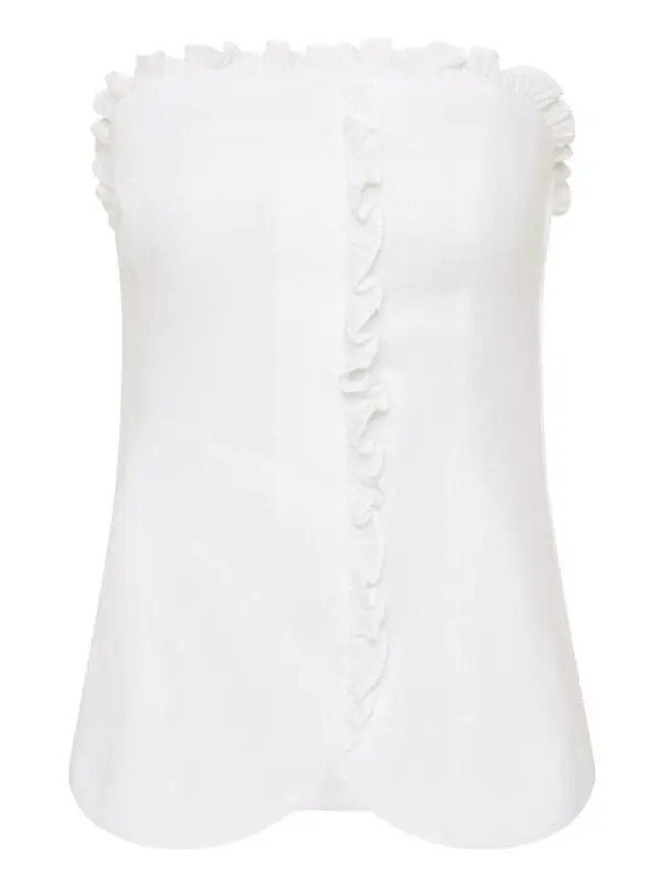 Posse Florence Strapless Top With Ruffle Details - White