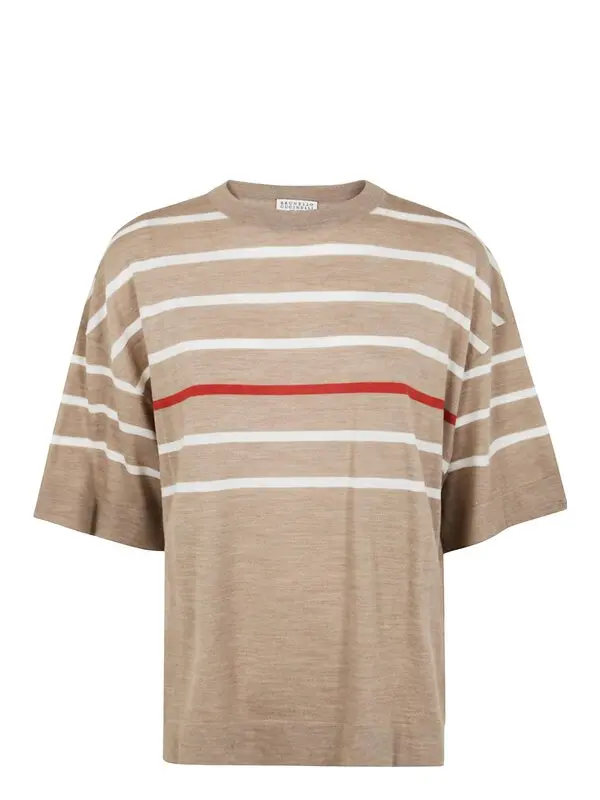 Brunello Cucinelli Striped Fine Knit Top - Nude