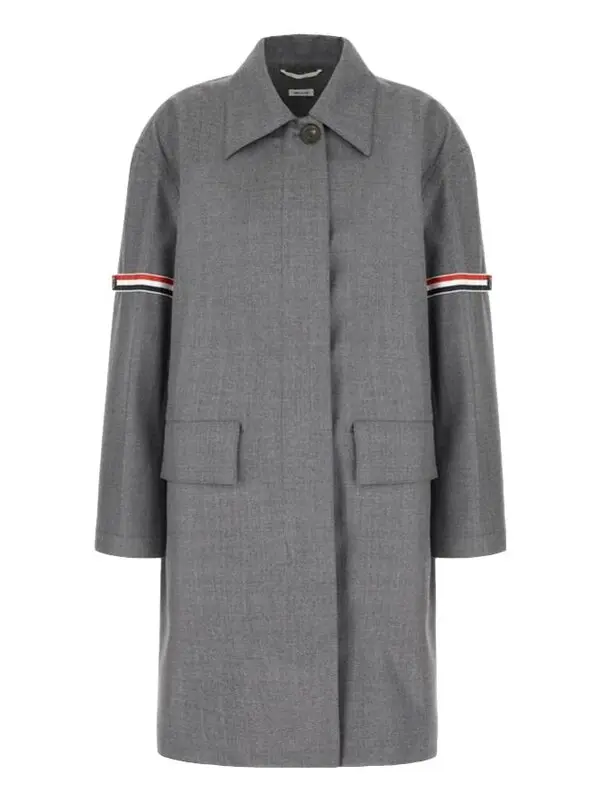 Thom Browne Rwb-stripe Drop Shoulder Twill Coat - Grey