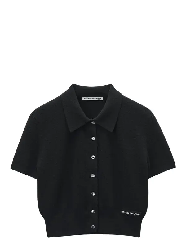 Alexander Wang Logo Patch Knitted Polo Cardigan - Black