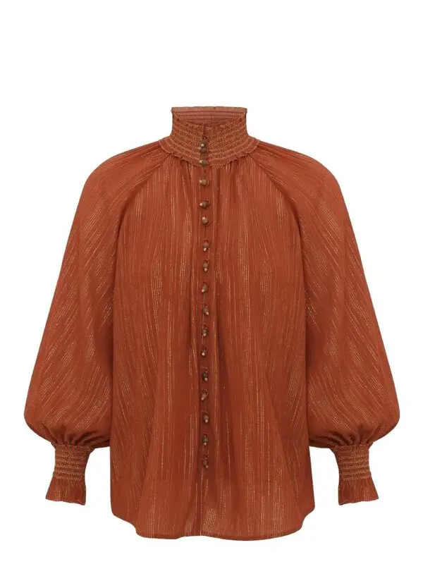 Zimmermann Aster Gathered Blouse - Tan