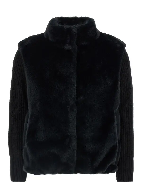 Herno Faux Fur Jacket With Knitted Sleeves - Black