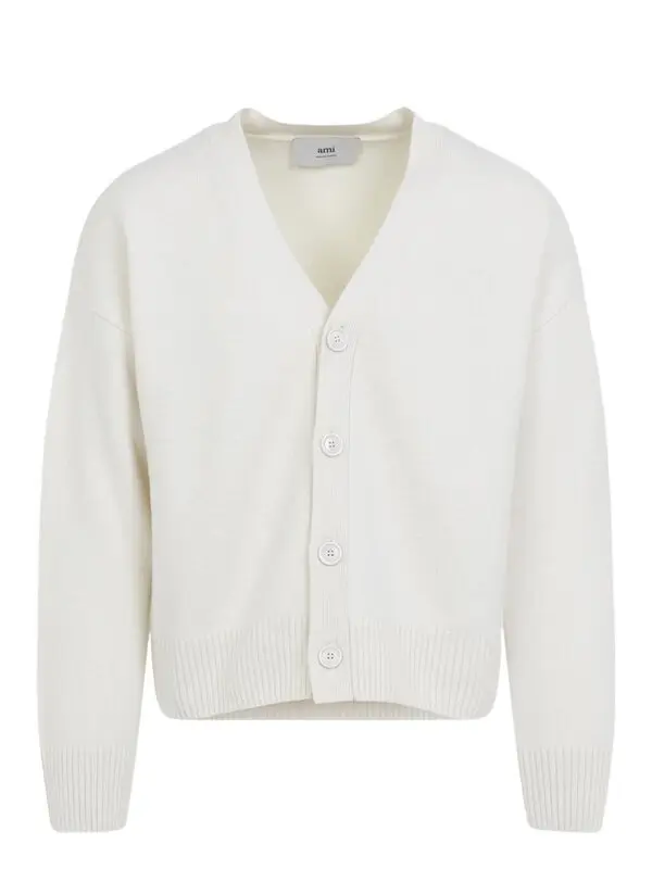Ami Logo Detailed V-neck Cardigan - White
