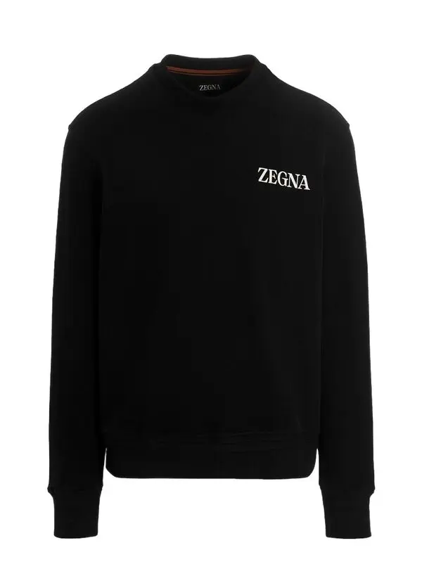 Zegna Cotton Logo Print Sweatshirt - Black