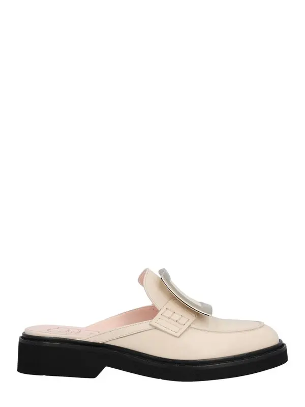 ROGER VIVIER Round Toe Mules With Metal Detail - Cream