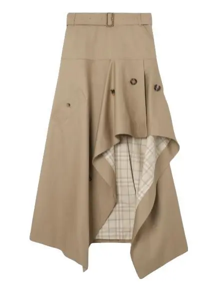 Burberry Cotton Gabardine Asymmetric Trench Skirt - Saltmarsh Beige