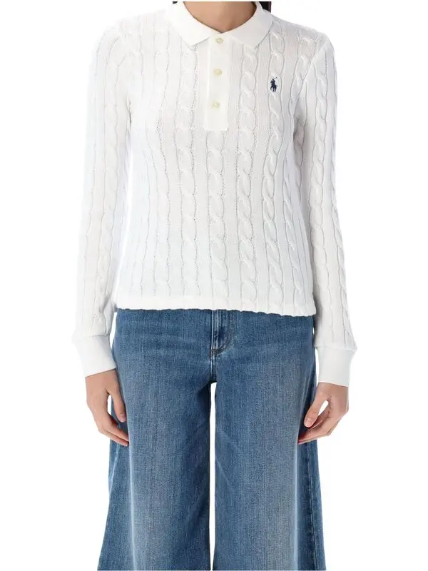 Polo Ralph Lauren Cable Knit Long Sleeve Polo - White
