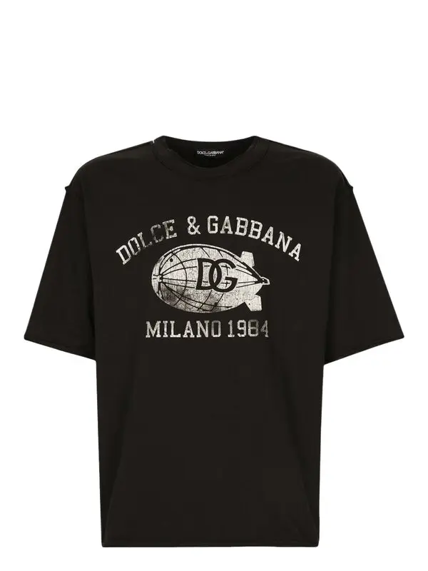 Dolce & Gabbana Dolce Gabbana Logo Printed Oversize Fit Jersey T-shirt - Black