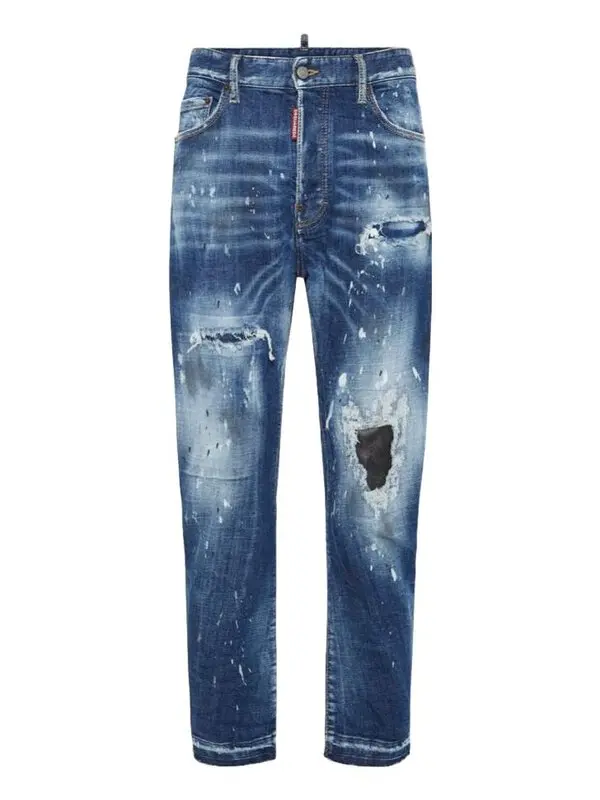 Dsquared2 Medium Ripped Wash Bro Jeans - Navy Blue