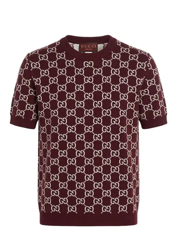 Gucci Reversible Gg Jacquard Short Sleeve Top - Bordeaux Red And White