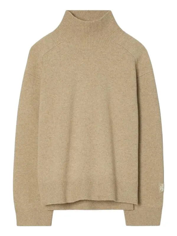 Tory Burch High Neck Long Sleeve Jumper - Oat White