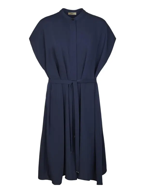 Herno Belted Dress With High Neck And Short Sleeves - Blue