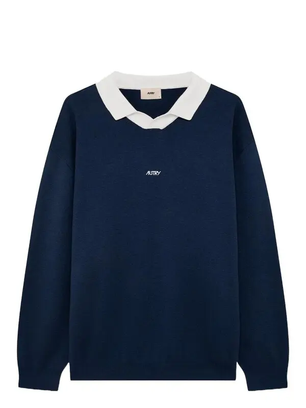 AUTRY Contrast Collar Knitted Sweater - Blue