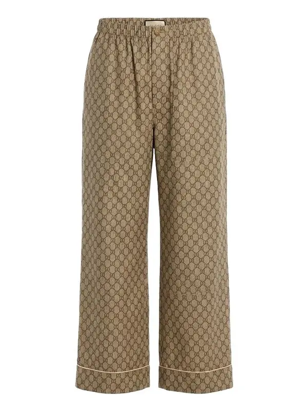 Gucci Gg Supreme Print Wide-leg Silk Pants - Beige And Ebony